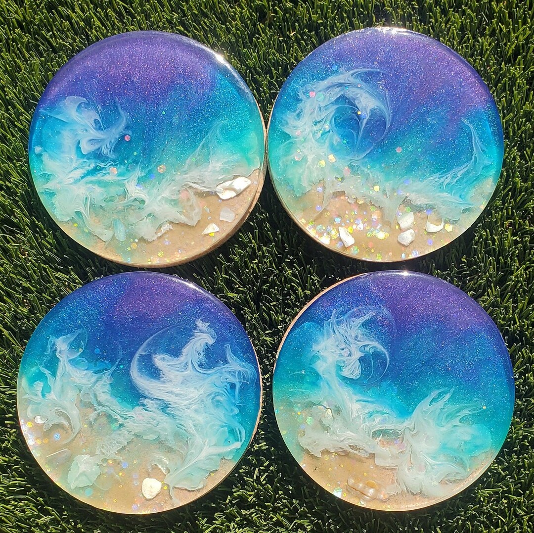 Ocean Beach Seashore Resin Coasters - Set of 4 - Etsy