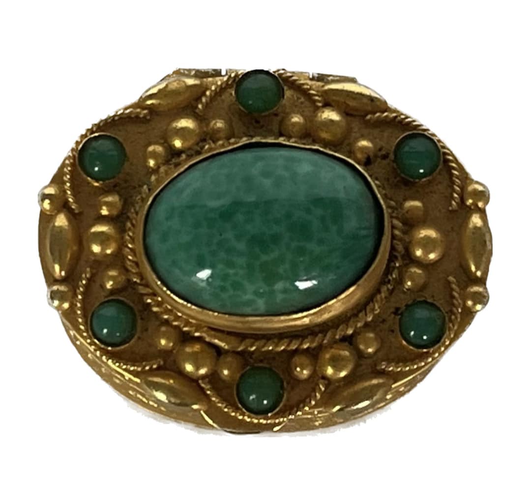 Green Pill Box Vintage , Green and Gold Miniature Box, Decorative Box ...
