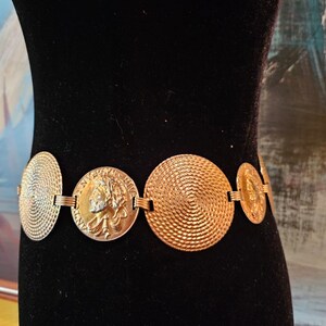 Vintage Gold Coin Belt, Greek Coin Belt, Metal Chain Belt, Gold Disc ...