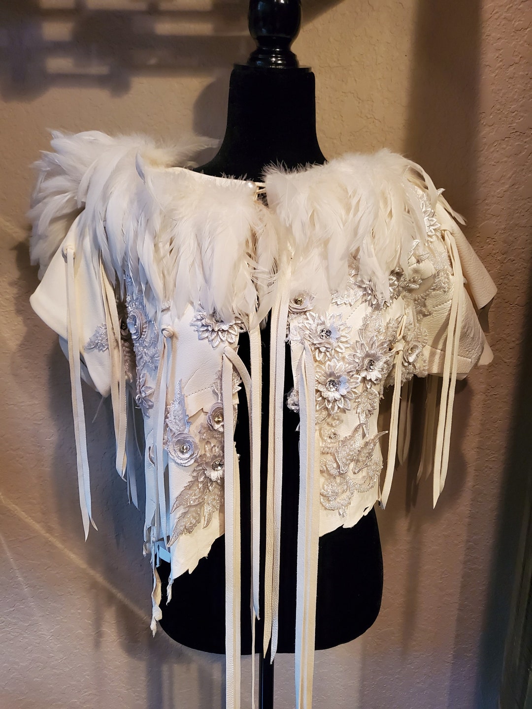 Designer Top, Feathered Top, Julie Ewing, Feathered Cape, Leather Cape ...