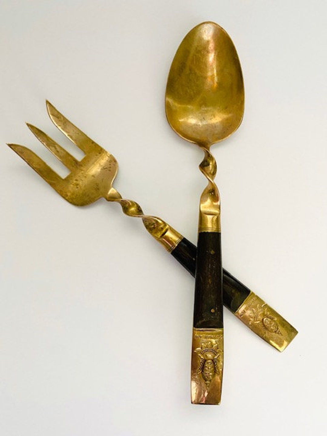 Thai Brass Fork and Spoon, Thai Wood and Brass Fork and Spoon, 1970's ...