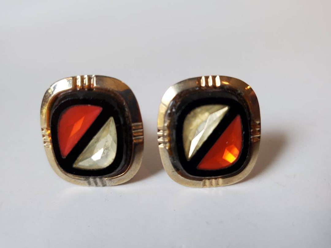 Vintage Gold Tone Cufflinks, Black Onyx & Orange Stone, 1960s Retro - Etsy