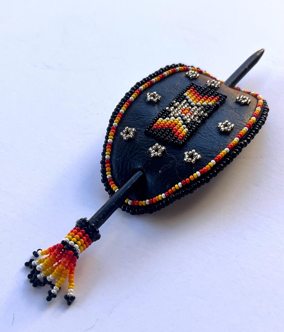 Beaded Leather Hair Pin, Beaded Hair Stick Barette, Native American ...
