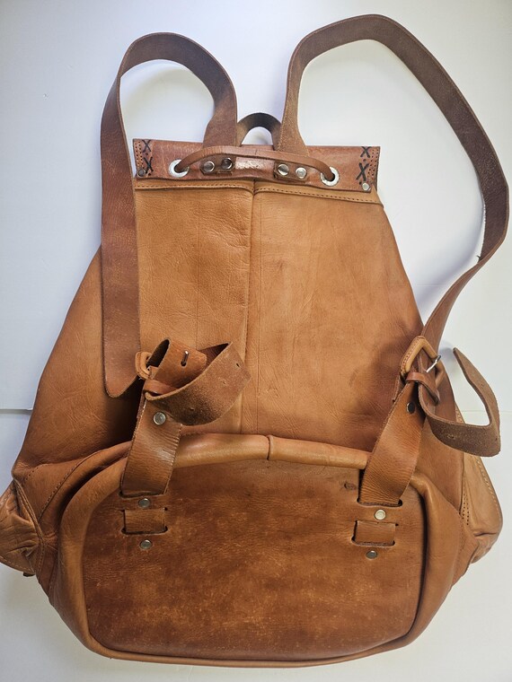 Leather Backpack PENNY Monogram, Vintage Leather Larg… - Gem