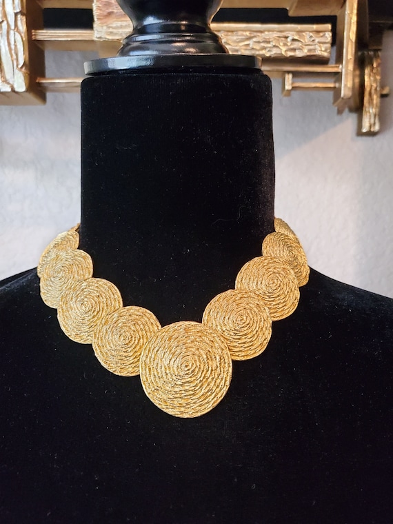 AFJ Signed Gold Tone Vintage Necklace Chunky Necklace Large Gold Tone Necklace Bib Necklace Circular Necklace Disc Gold Necklace Etsy Sweden