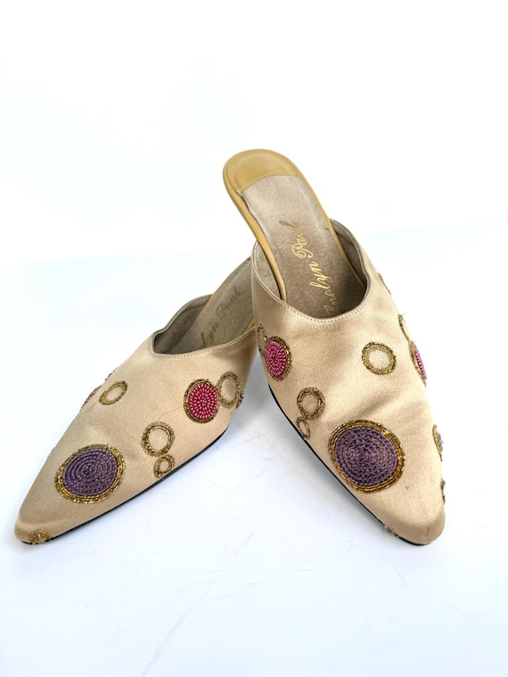Vintage Silk Beaded Mules, Evelyn Paul Paris Heels, S… - Gem