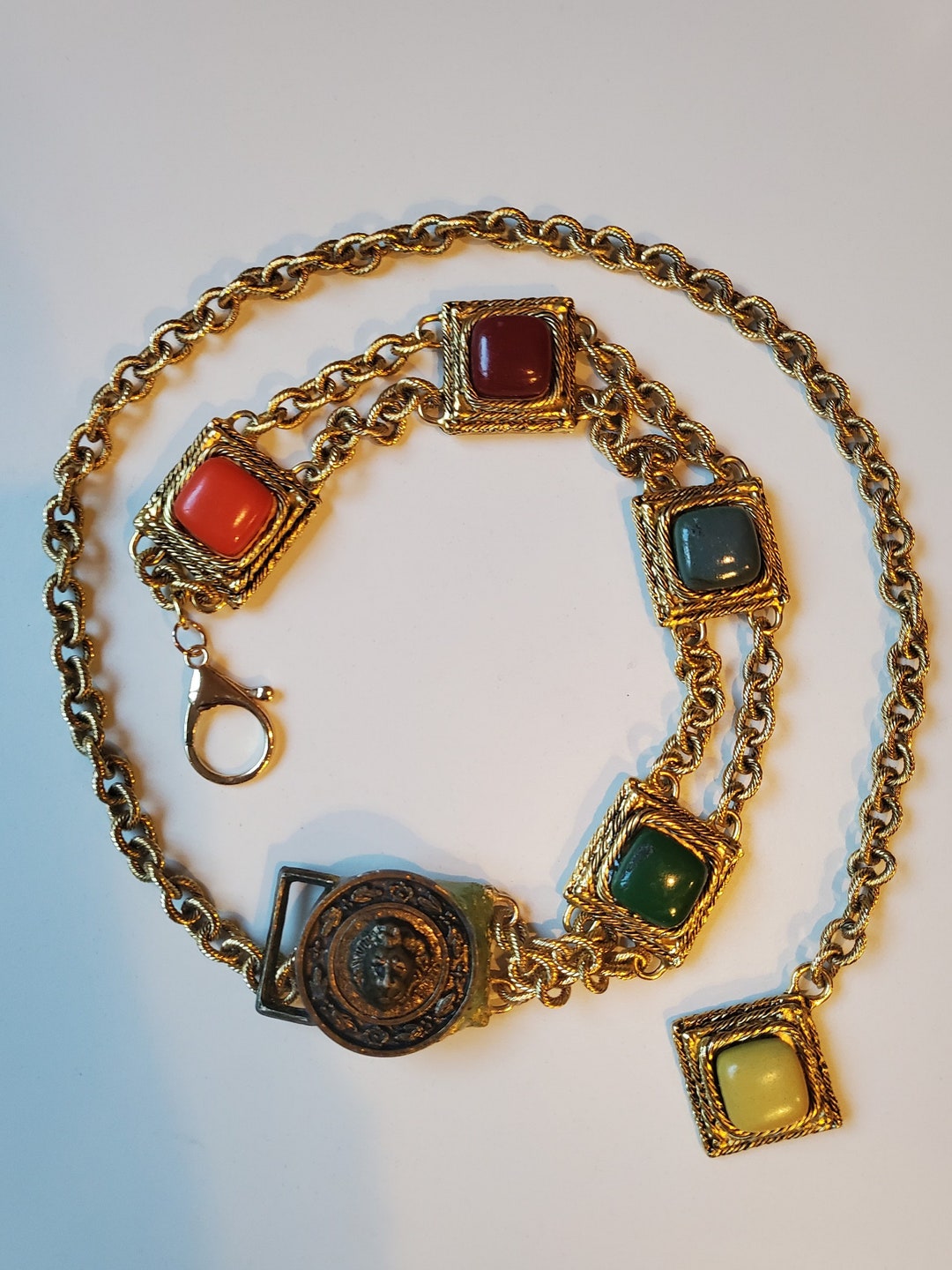 Vintage Redesigned Belt, Italian Belt, Gold Chain Belt, Lion Belt ...