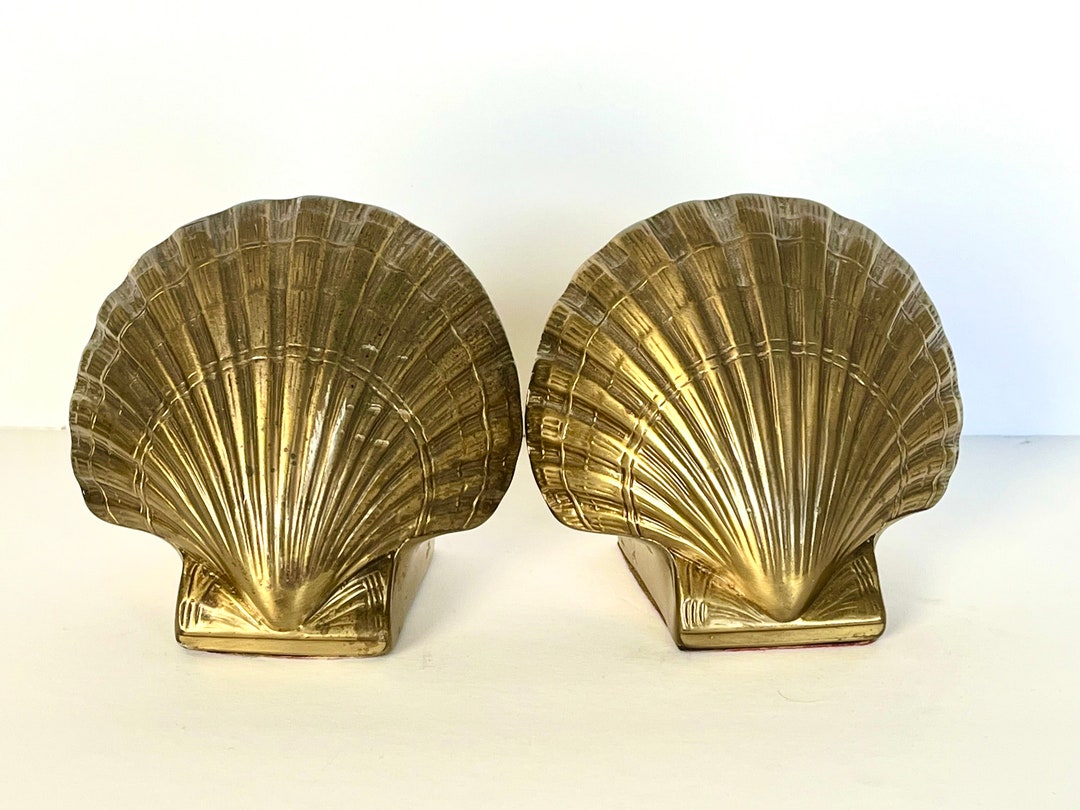 Brass Shell Bookends, Brass Bookends, Vintage Bookends, Shell Decor ...