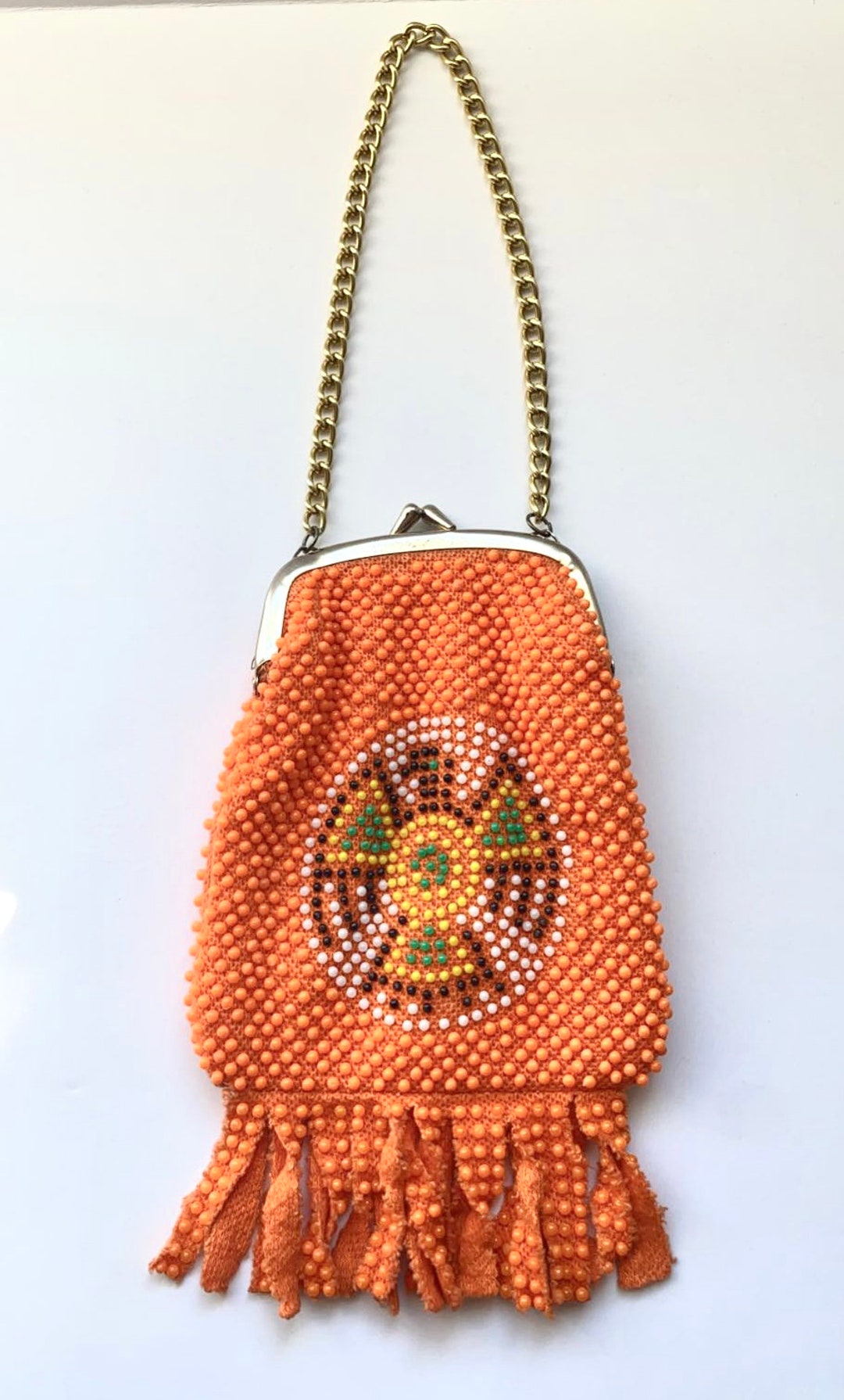 Native Vintage Orange Beaded Purse, Small Purse, Ethnic Bag, Chain ...