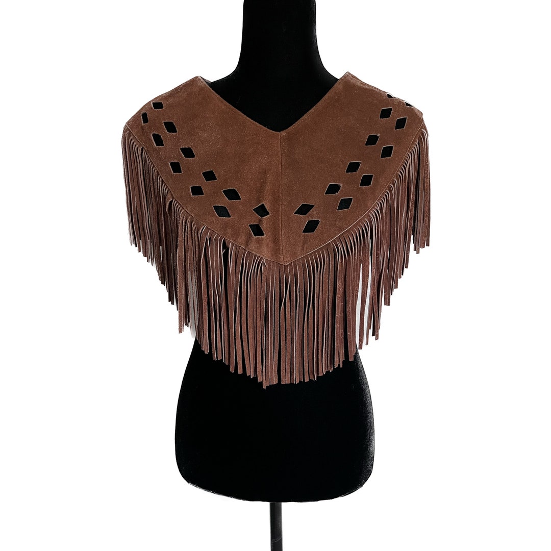 Vintage Brown Suede Fringed Collar, Fringe Bib, Boho Collar, Fringe ...