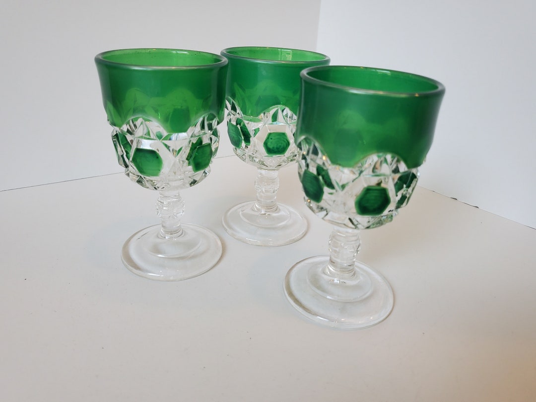 Vintage Glasses Green Sherry, Set of Three, Short Stem Green Glasses ...