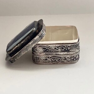 Vintage Silver Box, Blue Glass Box, Small Box, Collectors Box, Embossed ...