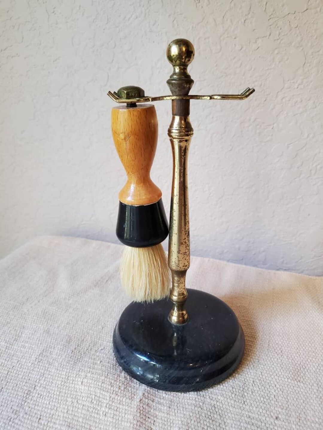 Vintage Brass Stand, Vintage Shaving Brush, Vintage Shaving Brush Set ...