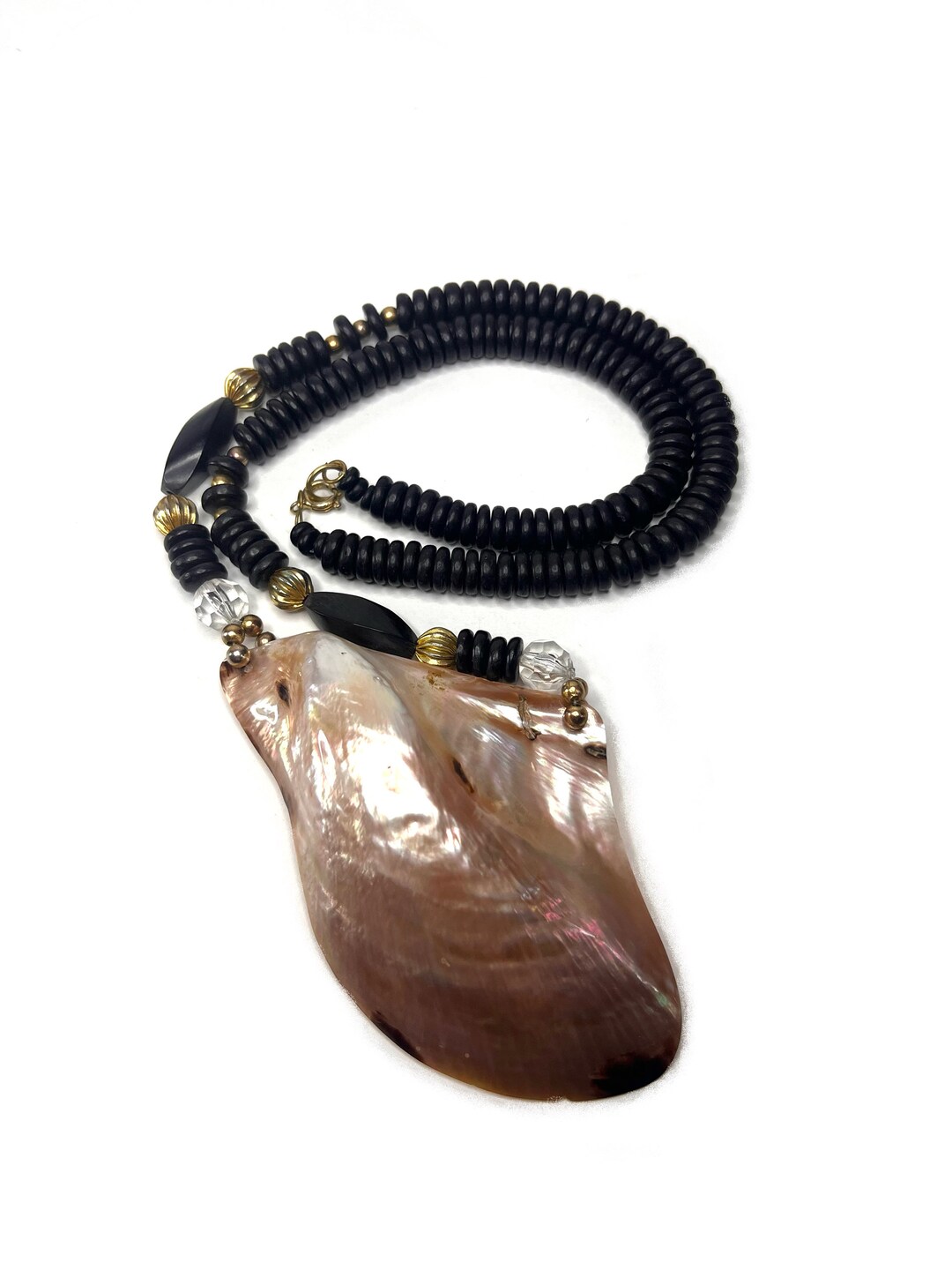 Vintage Large Shell Necklace, Iridescent Shell Necklace, Nautical ...