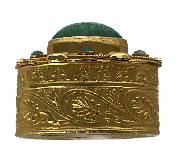 Green Pill Box Vintage , Green and Gold Miniature Box… - Gem