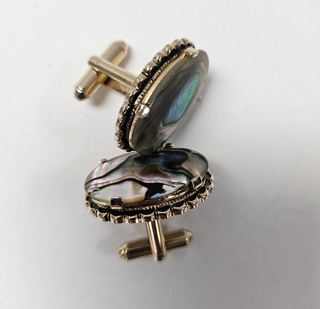 Abalone Shell Vintage Gold Tone Cufflinks, Mother of Pearl Cufflinks ...