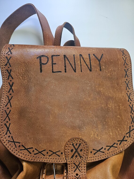 Leather Backpack PENNY Monogram, Vintage Leather Larg… - Gem
