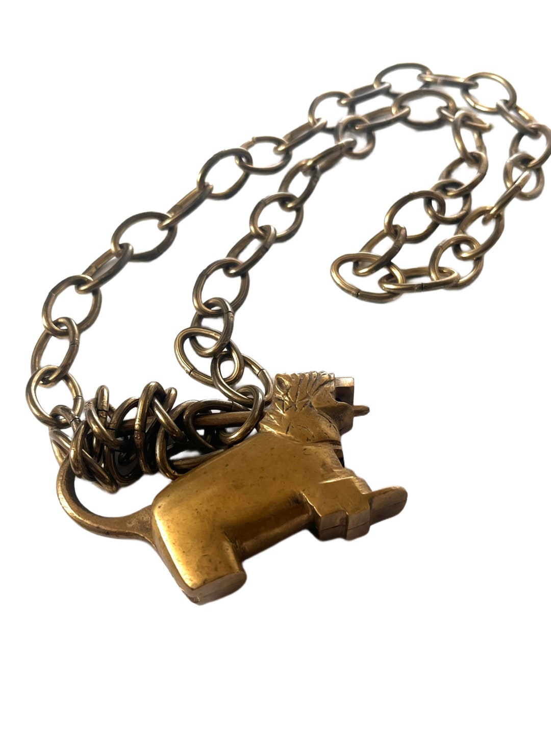 Chunky Lion Brass Necklace, Arabic Lock and Chain, Lion Padlock ...