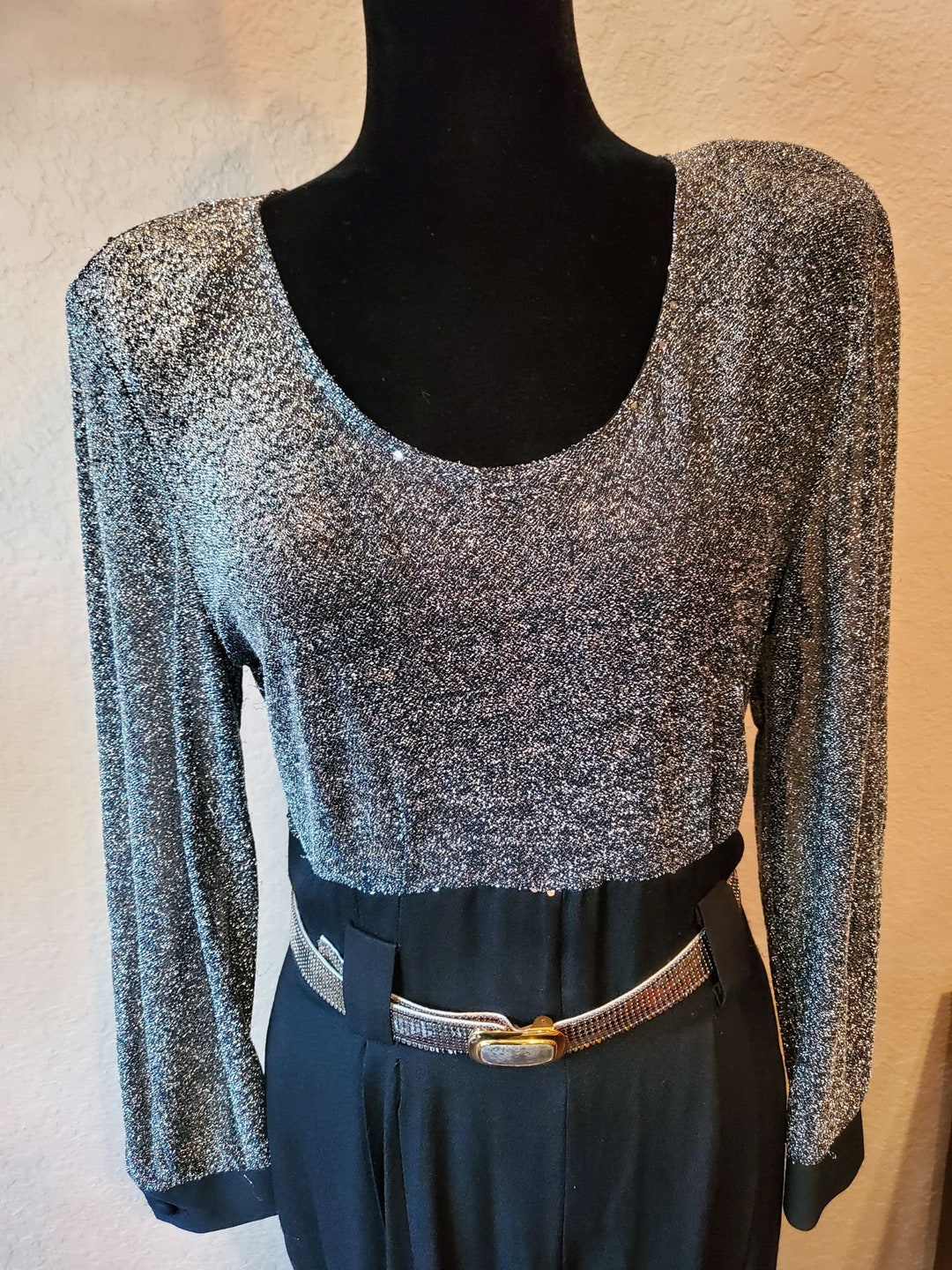 Vintage Black Jumpsuit, Silver Jumper, Vintage 80's Jumper, Retro ...