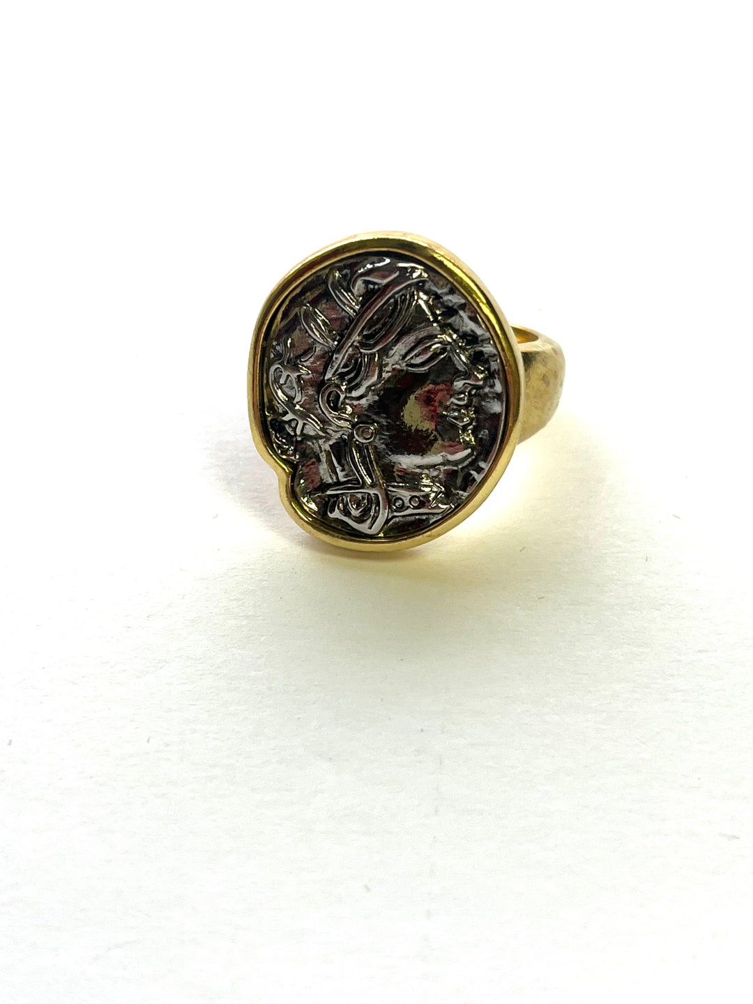 KENNETH LANE Ring, Vintage Greek Ring, Designer Gold Ring, Greek Face ...