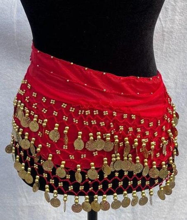 Vintage Red Coin Scarf Belt, Belly Dance Chain Dangle Accessory - Etsy