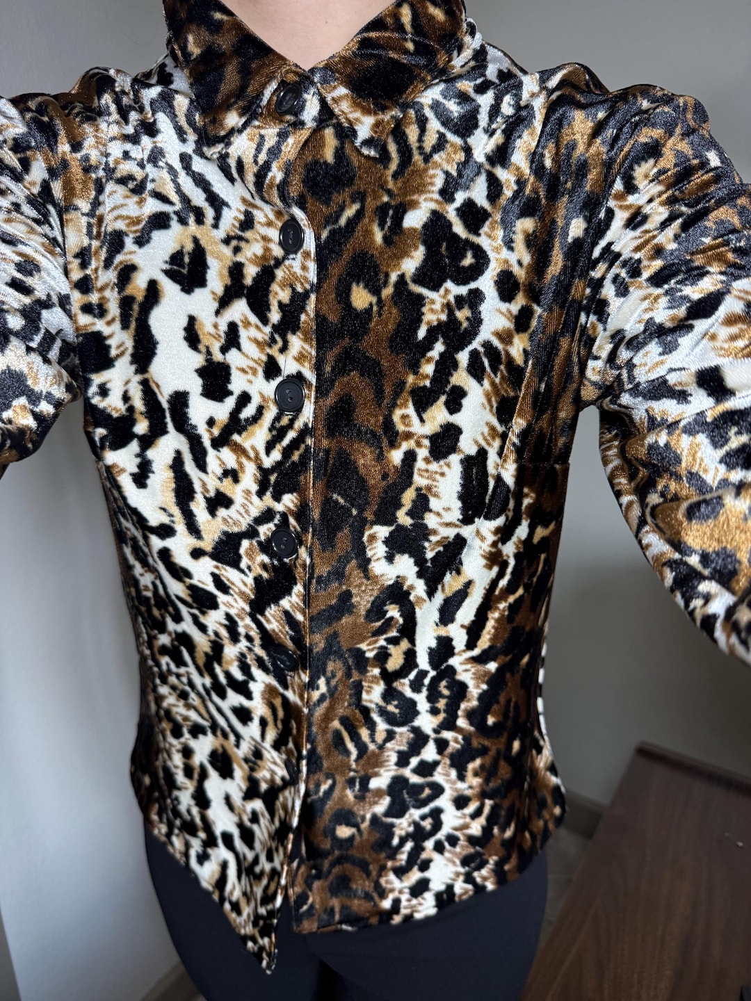 Sharnel Vintage Velour Leopard Print Button-up Shirt, Y2K Style, 90s - Etsy