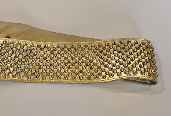 RARE 80's Gold Metallic Belt, Vintage Gold Studded Be… - Gem