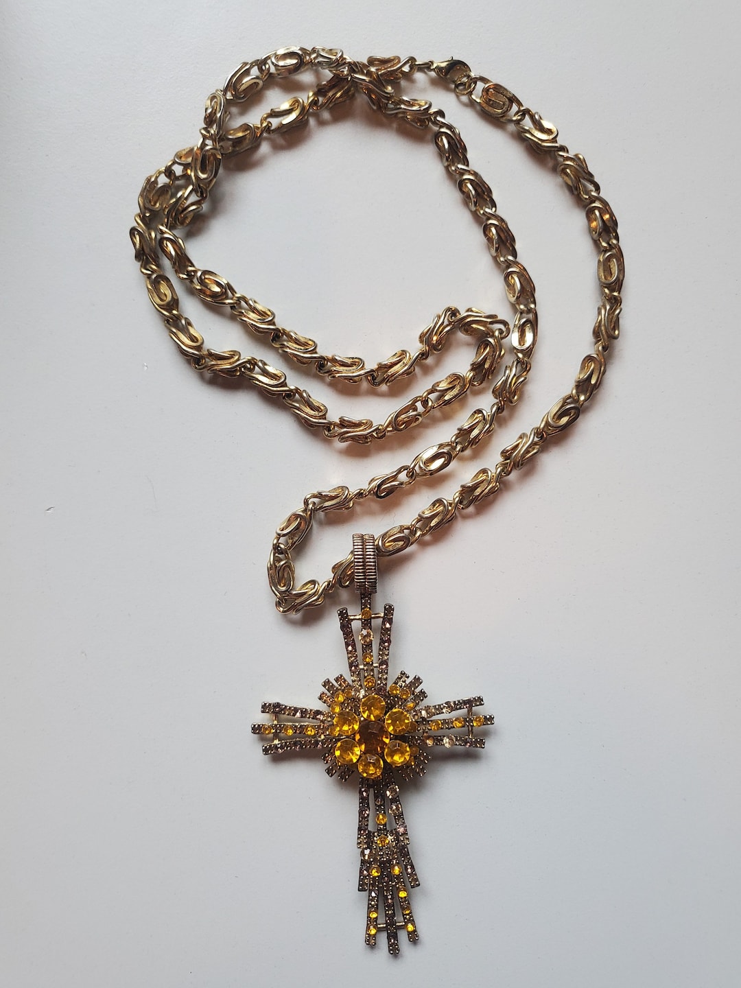 Vintage Brutalist Cross, Rhinestone and Gold Cross, Renaissance Cross ...