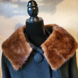 Wool and Mink Fur Coat, Wool Vintage Coat, Mink Fur Trim Coat, Black ...