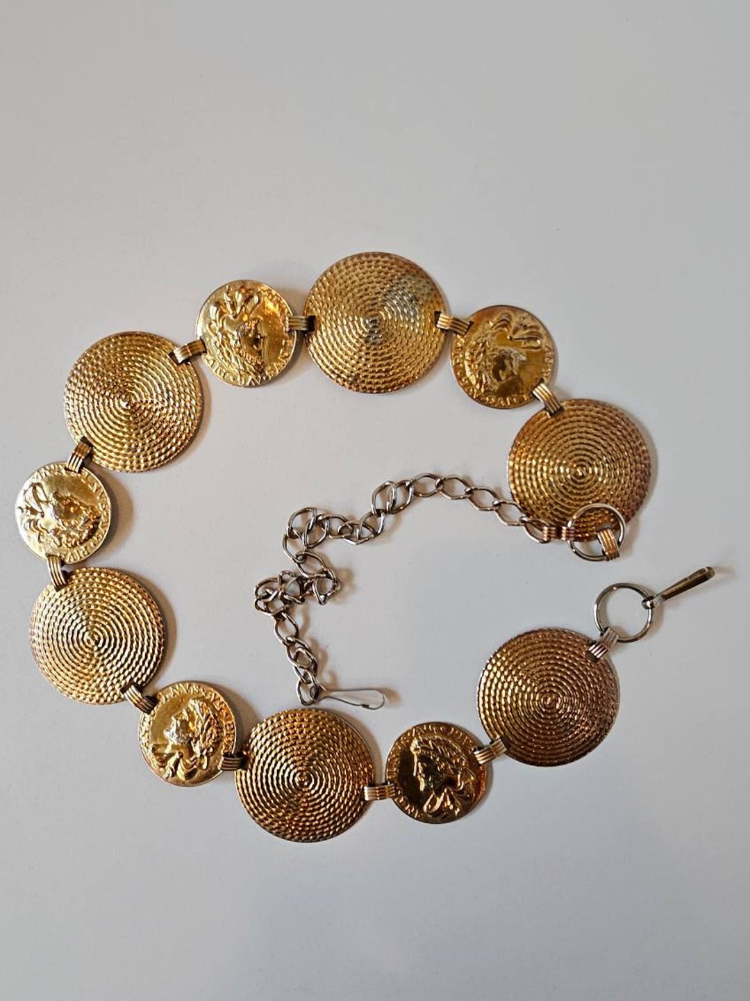 Vintage Gold Coin Belt, Greek Coin Belt, Metal Chain Belt, Gold Disc ...