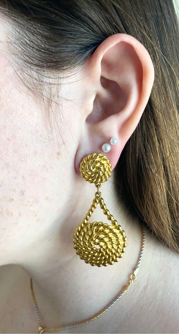 Vintage earrings, gold tone earrings, rope earrings, … - Gem