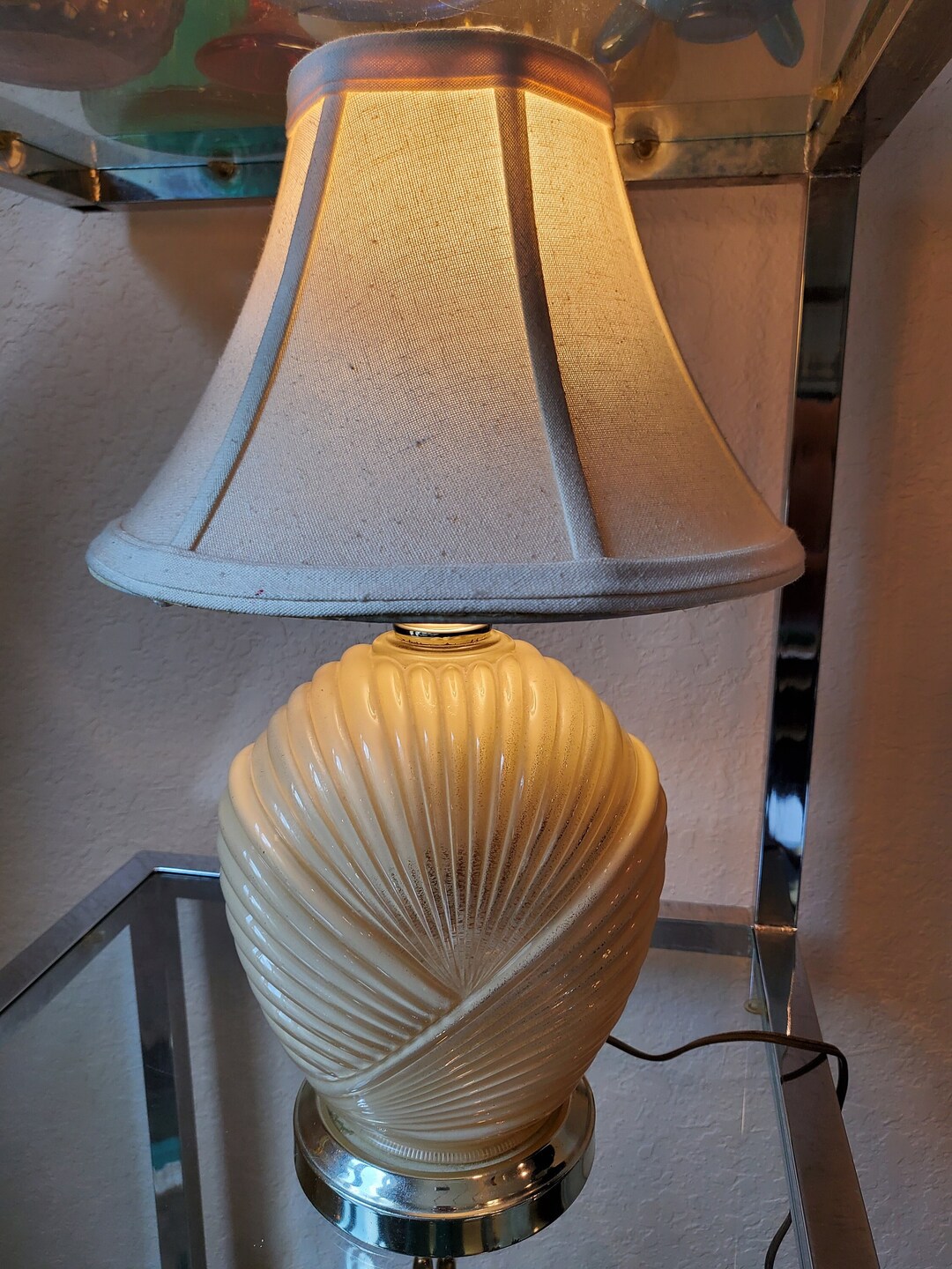 Vinatge Lamp, 90s Lamp, Glass Lamp, Cream Lamp, Ribbed Lamp, Beige Lamp ...