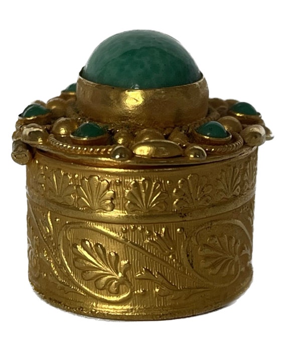 Green Pill Box Vintage , Green and Gold Miniature Box… - Gem