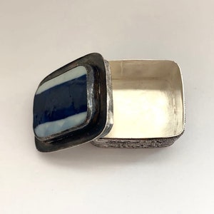 Vintage Silver Box, Blue Glass Box, Small Box, Collectors Box, Embossed ...