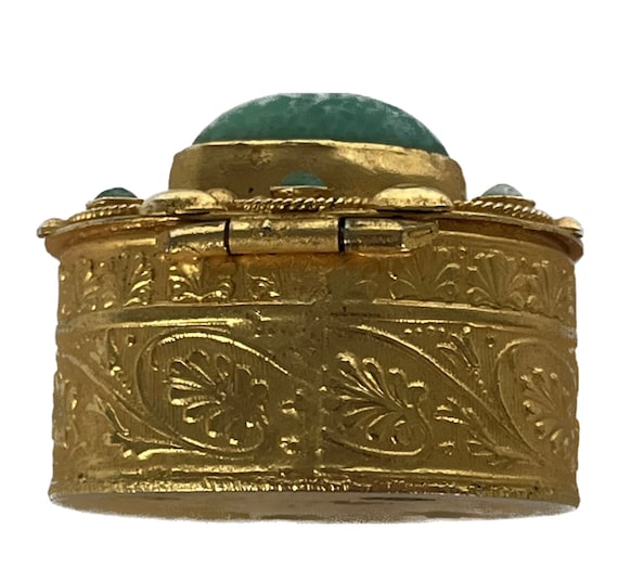 Green Pill Box Vintage , Green and Gold Miniature Box… - Gem