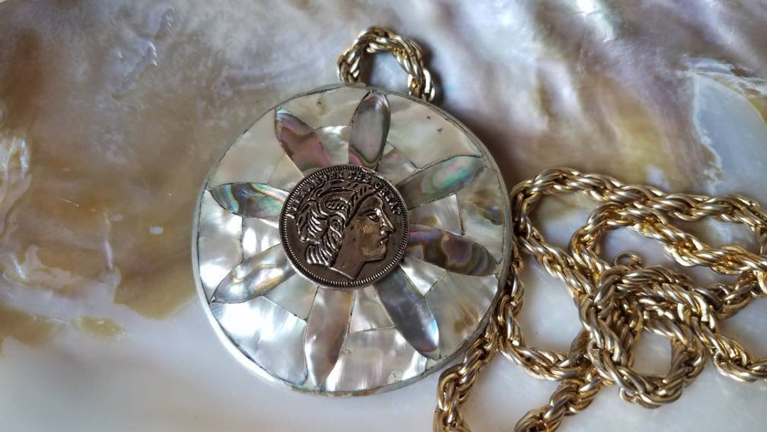 Vintage Albacore Shell Pendant With Greek Coin Designed and - Etsy
