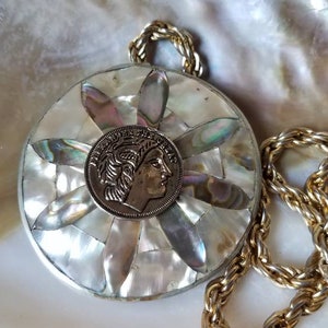 Vintage Albacore Shell Pendant With Greek Coin Designed and - Etsy