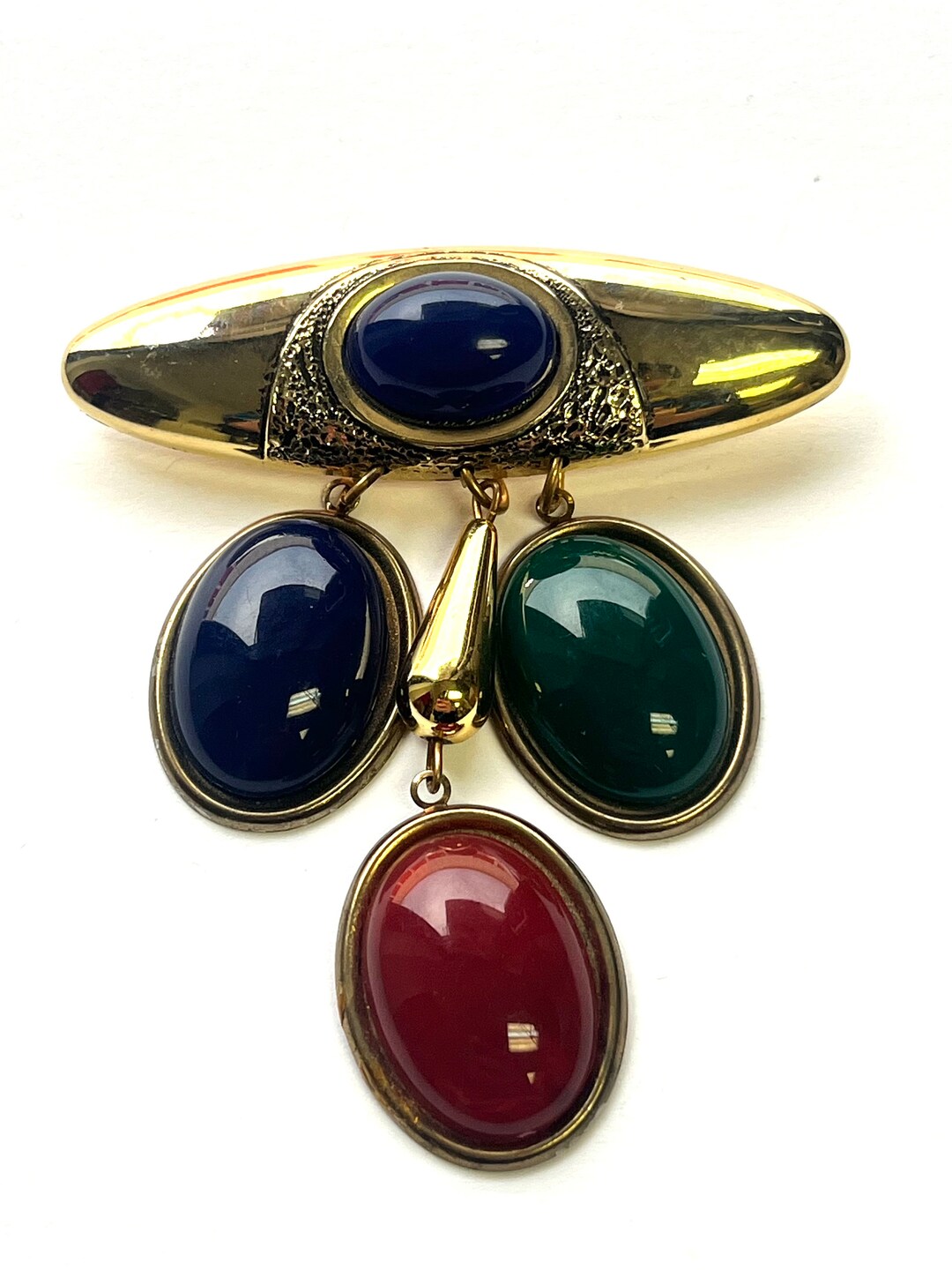 Vintage Dangle Brooch, Vintage Pin, Gold, Black, Green, and Red Pin ...