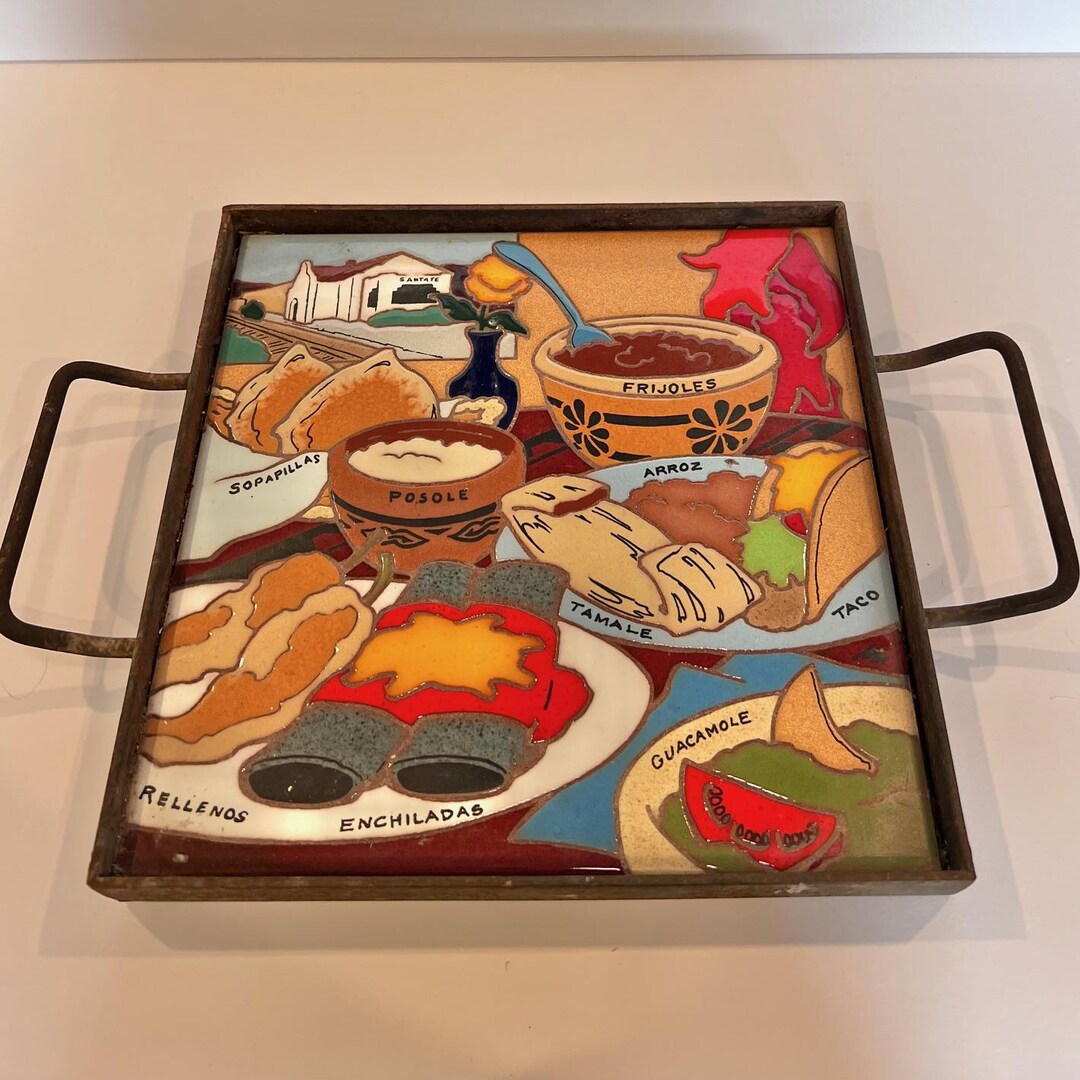 RARE Vintage Custom Mexican Food Tile Tray, Southwest Folk Art ...