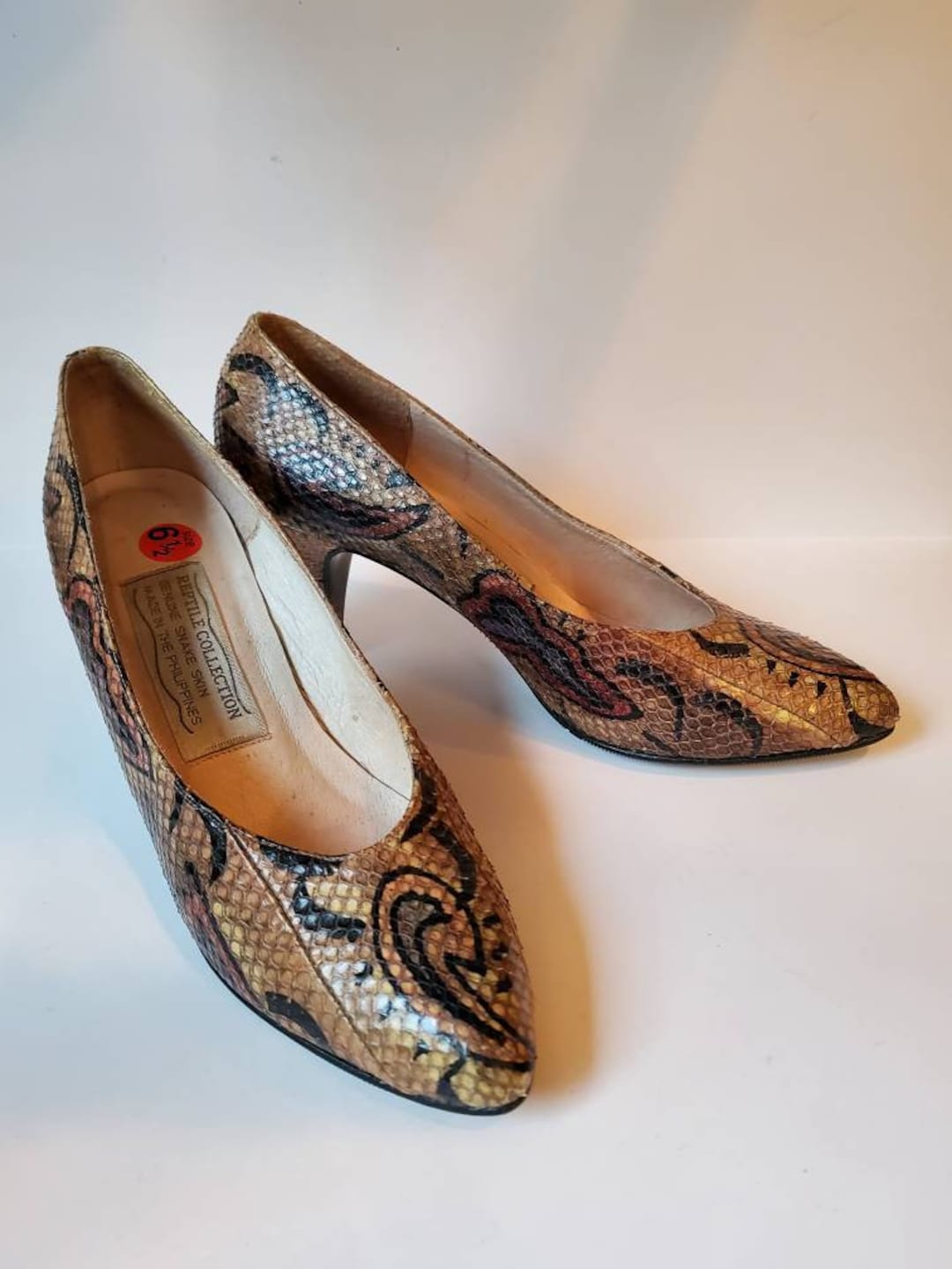 Snake Skin Heels, Vintage Reptile Pumps, 60s Shoes, Unisex Heels, Made ...