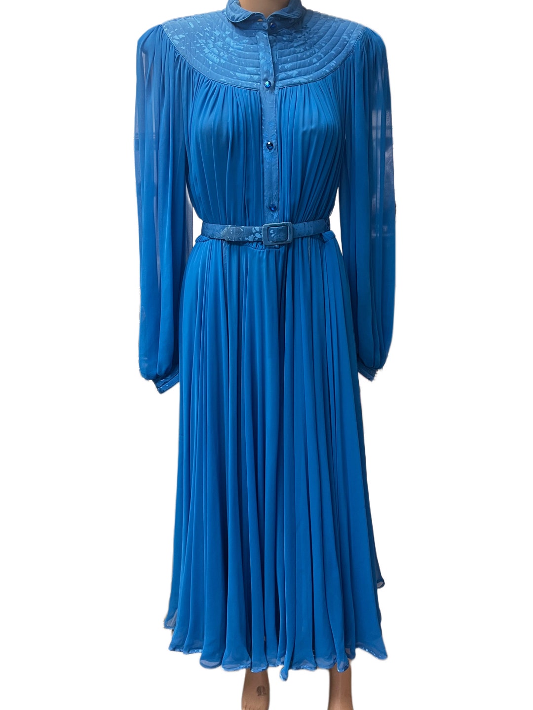 WAYNE CLARK Designer Dress, Maxi Dress, 80s Dress, Sheer Blue Dress ...
