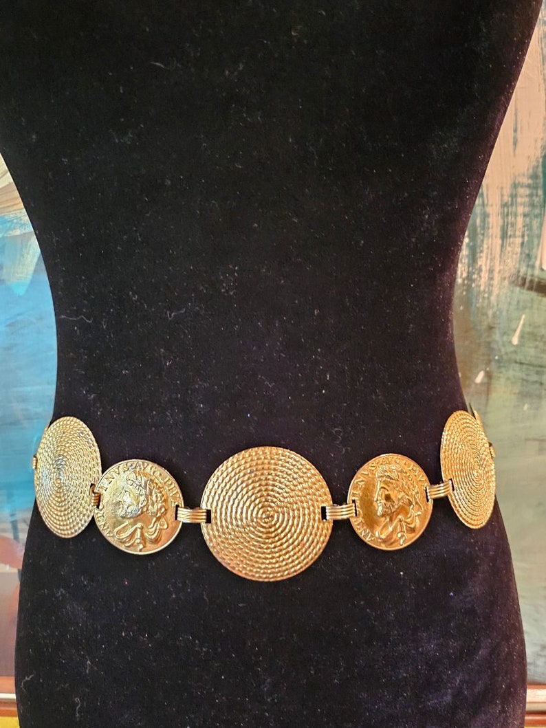 Vintage Gold Coin Belt, Greek Coin Belt, Metal Chain Belt, Gold Disc ...