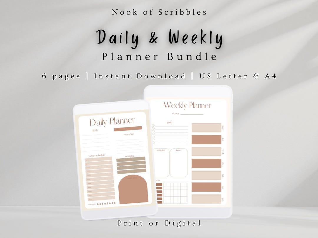 Boho Daily & Weekly Planner Bundle: Printable Productivity PDF (digital ...