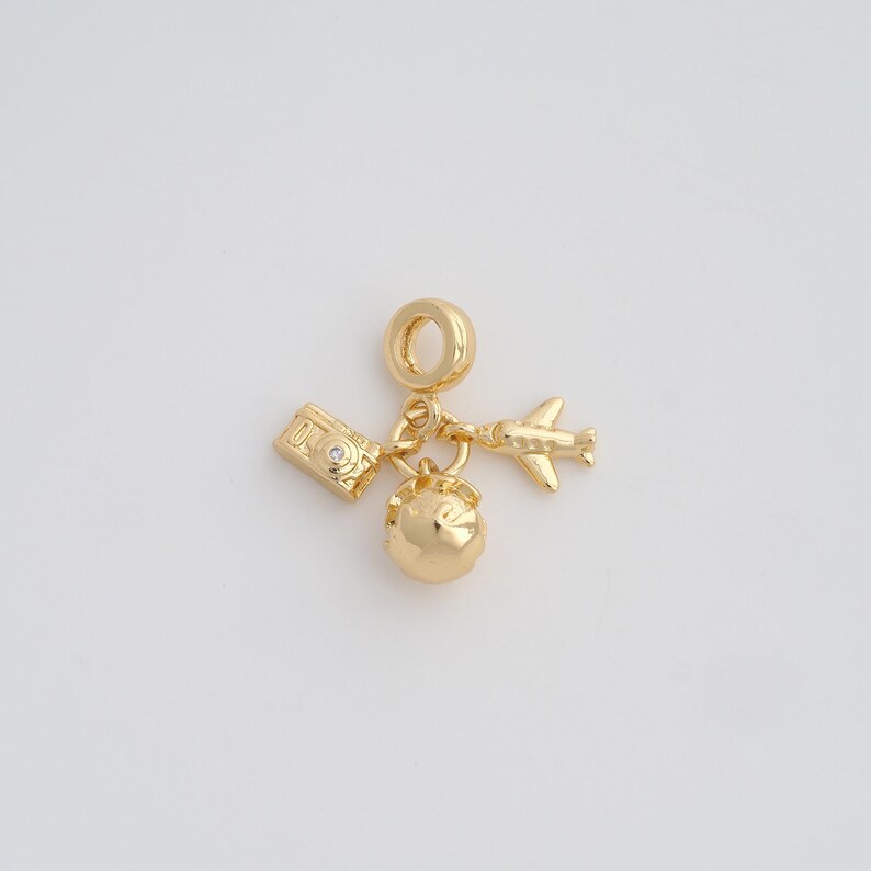 1/5/10 Pcs Gold CZ Camera Earth Pendant,18k Gold Filled Airplane Charms ...