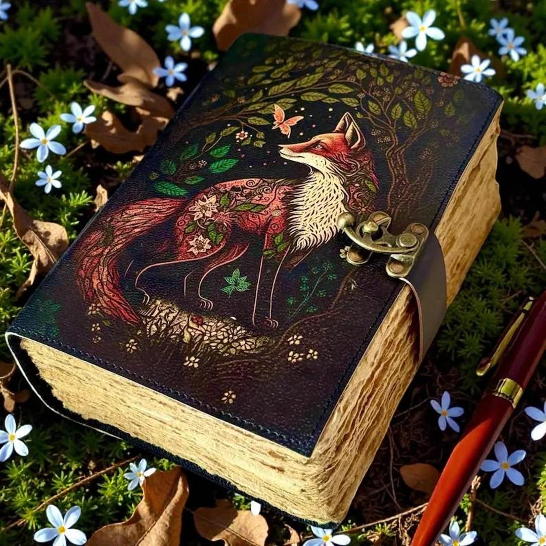 Fox Leather Journal | Printed Woodland Grimoire, Witchcraft Notebook - Etsy