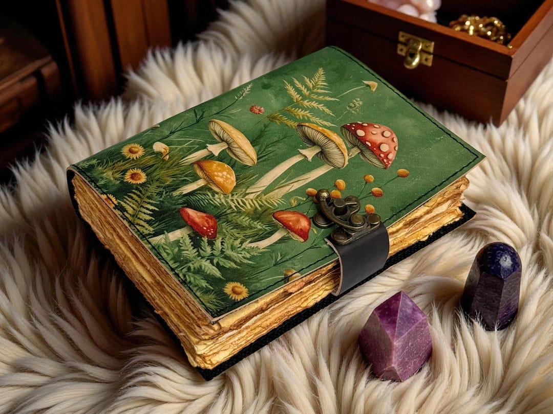 Mushroom Grimoire Journal, Fantasy Leather ,cottagecore Spell Notebook ...