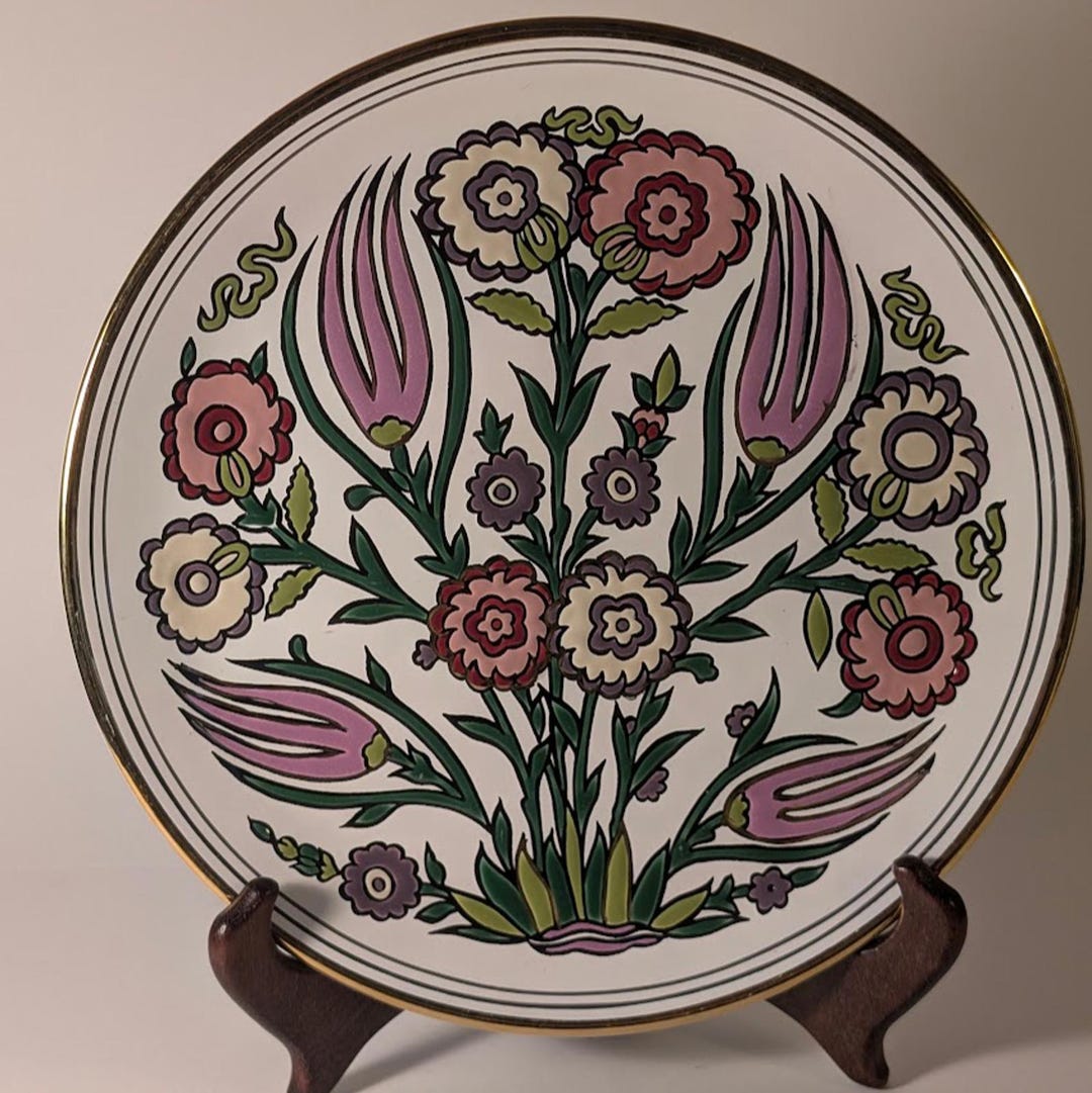 Handmade Manousakis Keramik Plate Rodos Greece Floral Folk Art Ceramic ...