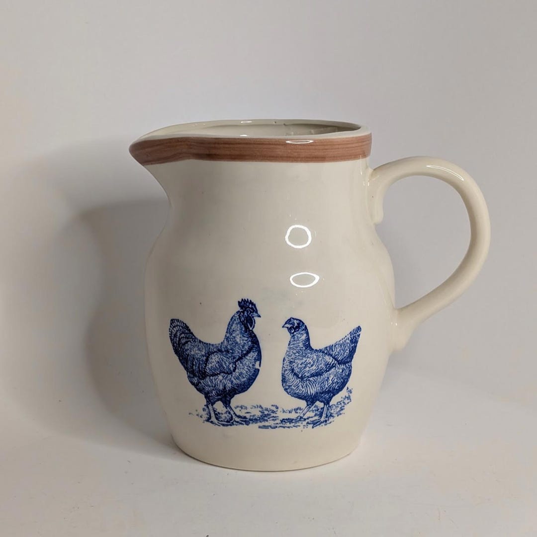 Vintage Blue Chicken Ceramic Pitcher – Farmhouse Country Kitchen Jug - Etsy