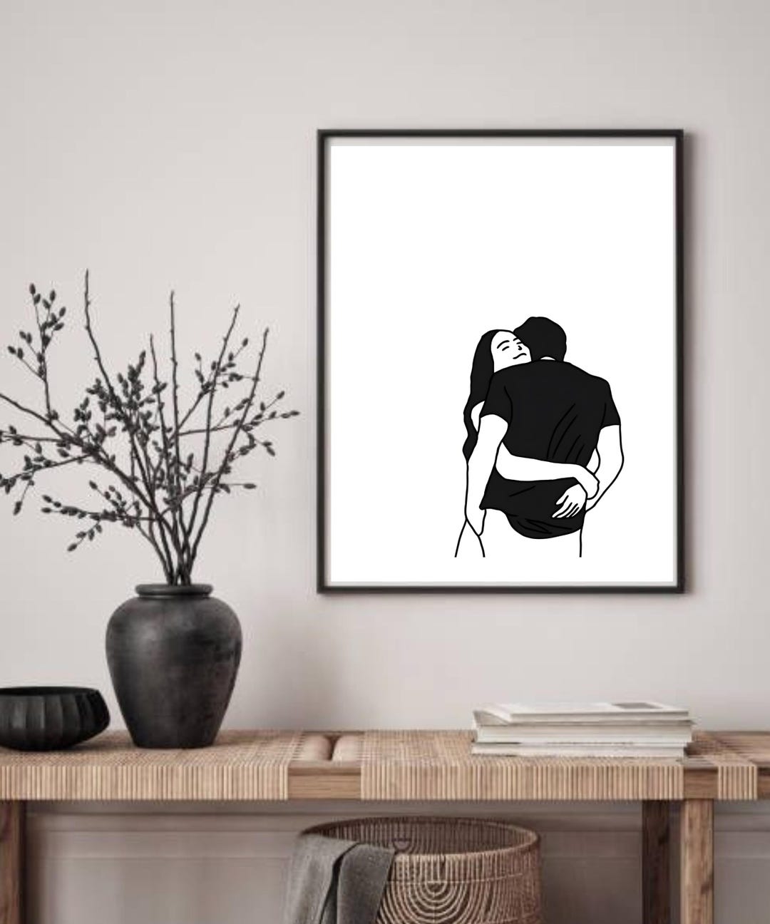 Couple Hug Illustration Printable | Minimalist Wall Art - Etsy