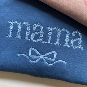 Embroidered Bow Sweatshirt for New Mom Gender Reveal Mama Shirt ...